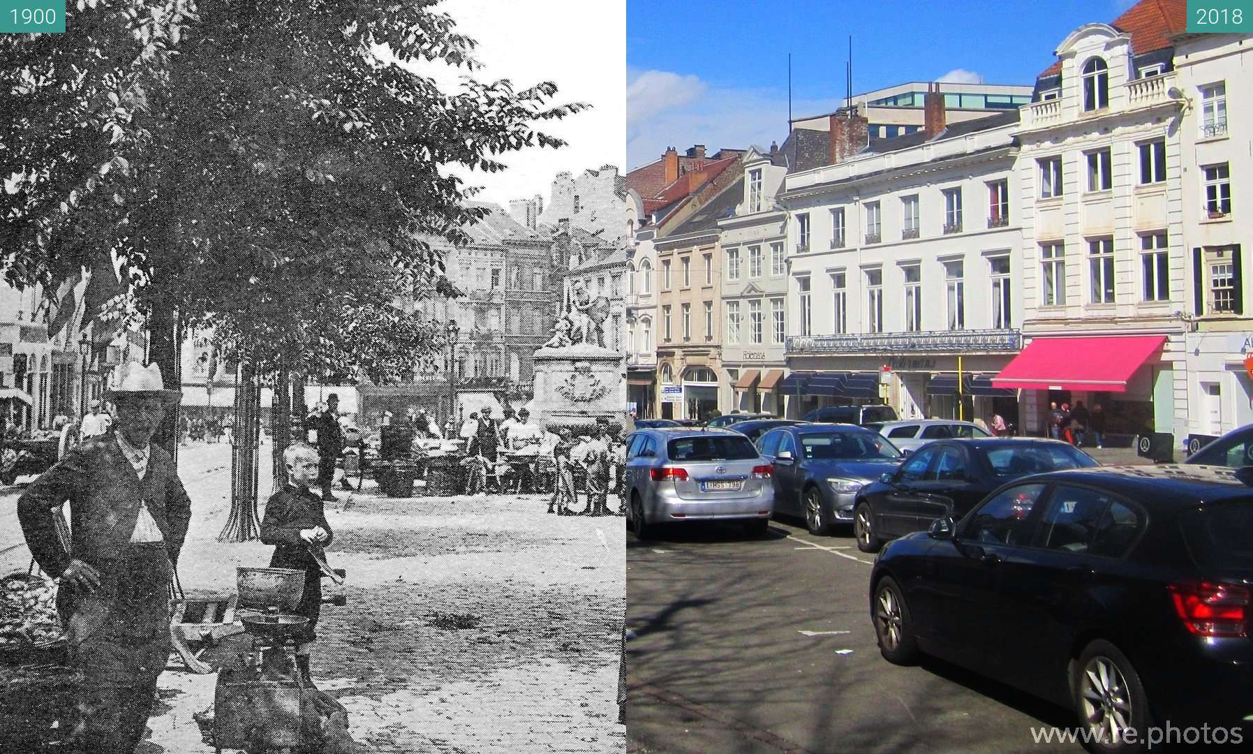 Before and After: Place du Grand Sablon (1900 & 2018-Mar-31)