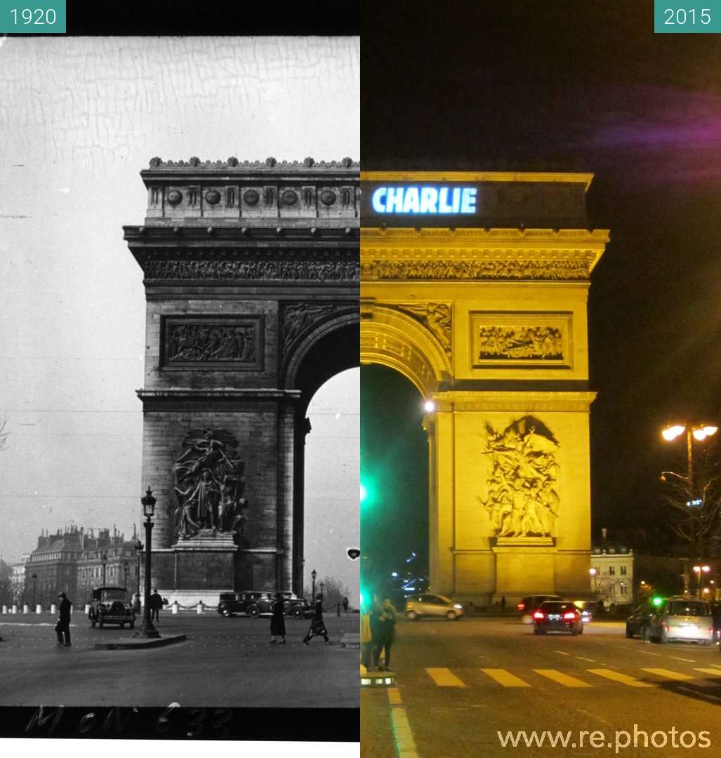 Before and After: Arc de Triomphe (1920 & 2015-Jan-10)
