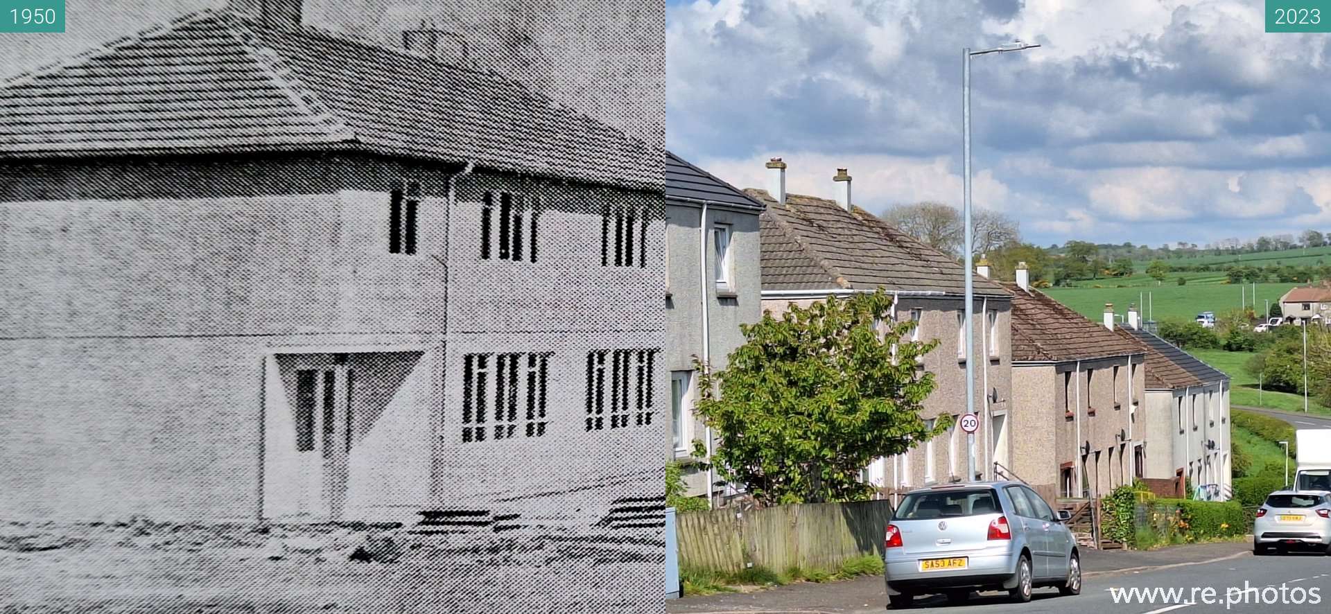 Before and After: Craigens Road, Netherthird (1950 & 2023-May-13)