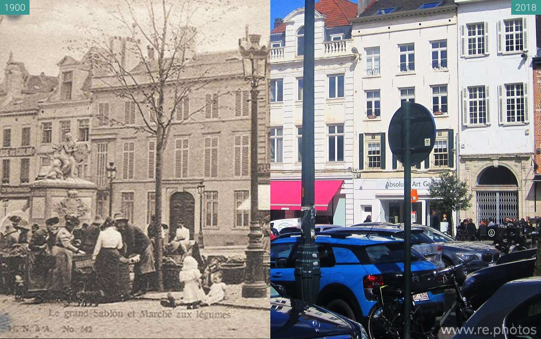 Before and After: Place du Grand Sablon (1900 & 2018-Mar-31)