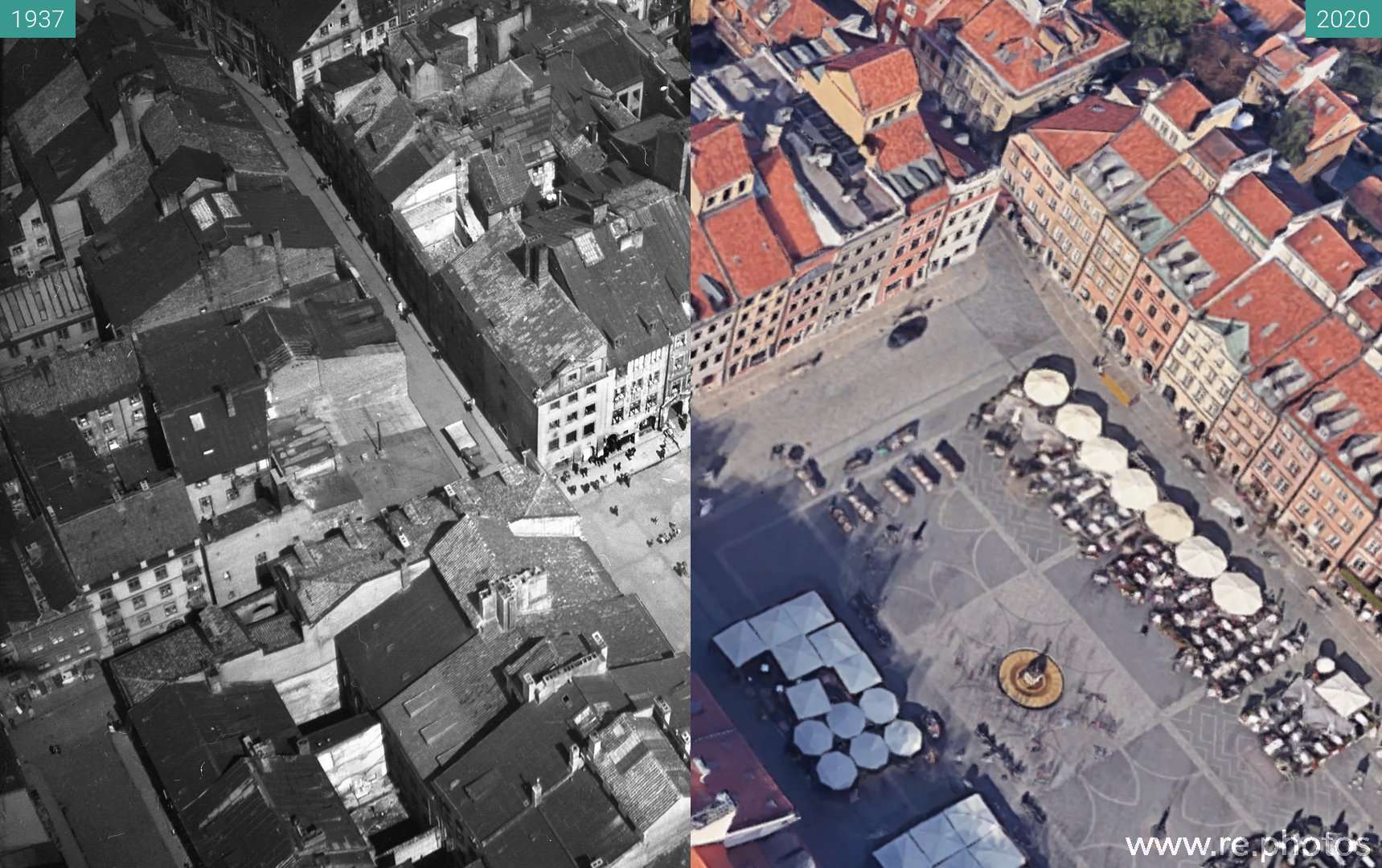 Before and After: Warsaw's Old Town (1937 & 2020)