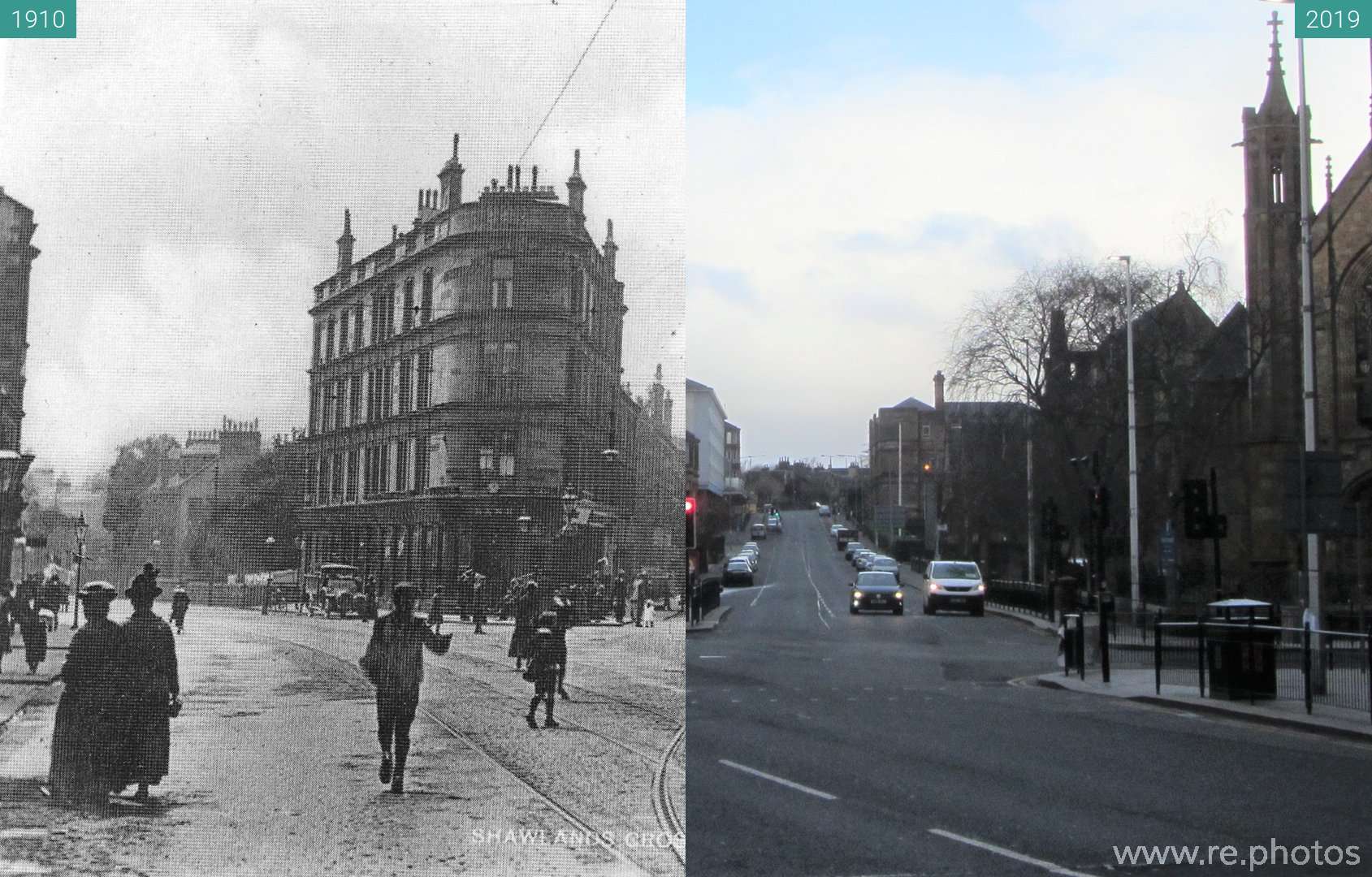 Before and After: Shawlands Cross (1910 & 2019-Mar-24)