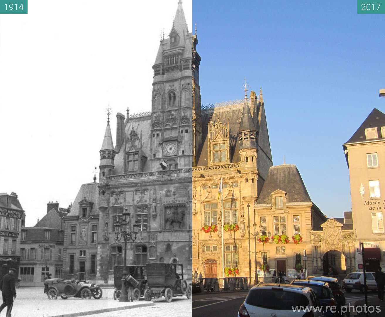 Before and After: Compiègne Town Hall (1914 & 2017-Oct-15)