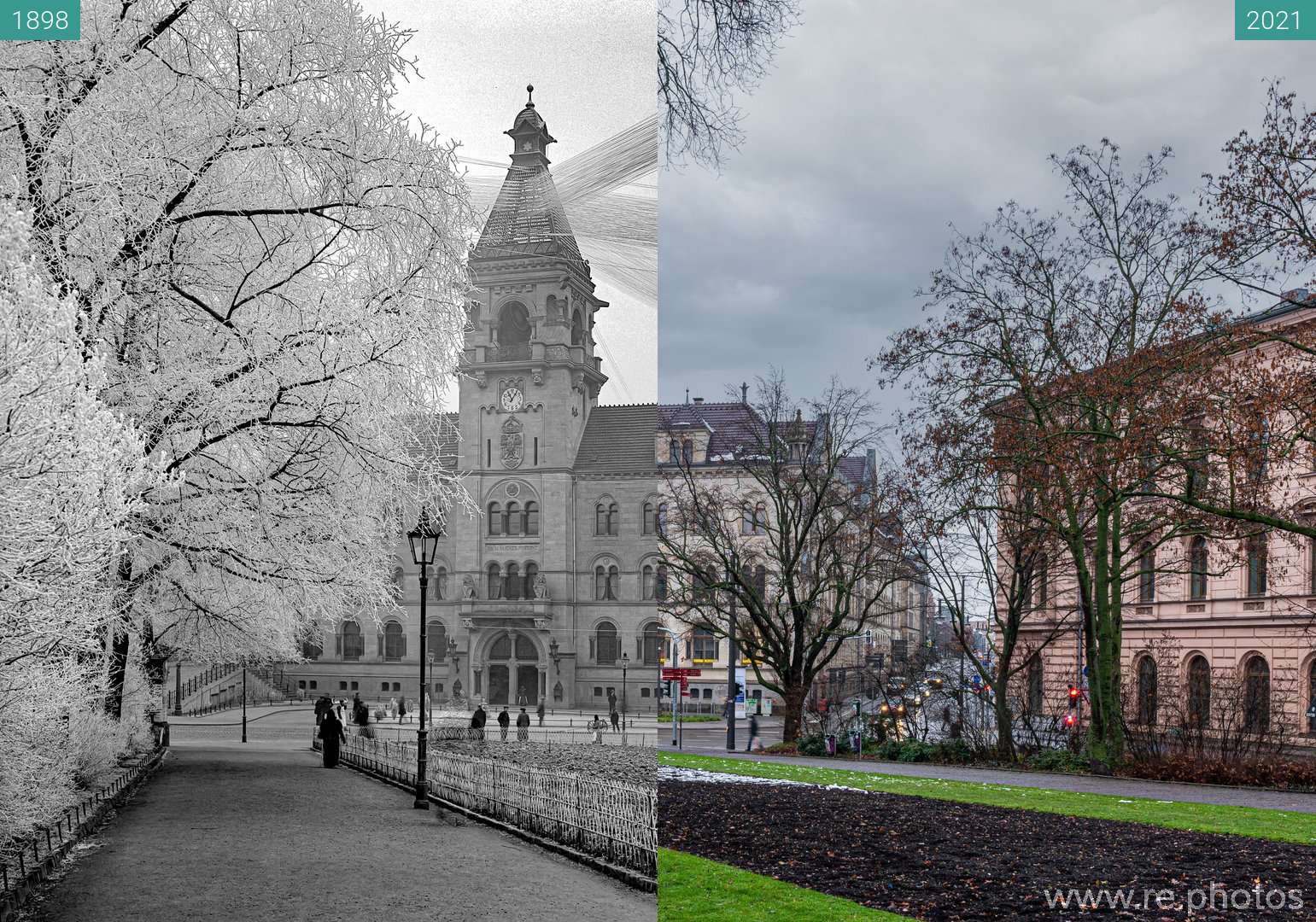 Before and After: Kaiserliches Postamt (1898 & 2021-Jan-05)