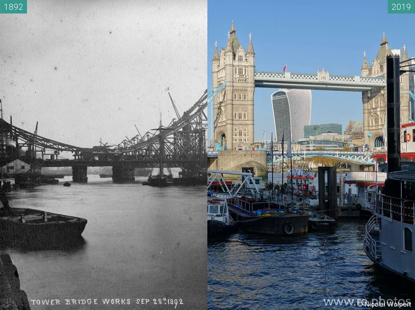 Avant et après: Tower Bridge during construction (28 sep. 1892 & 10 nov ...
