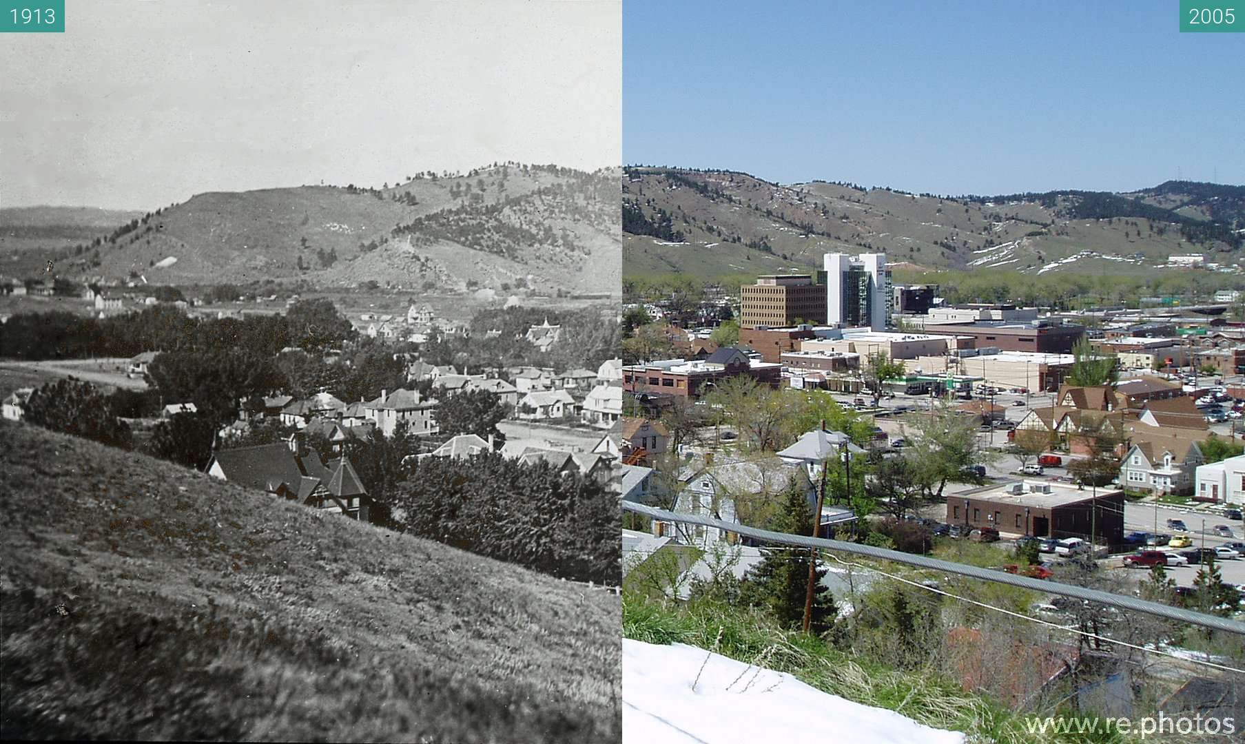 Before and After: Rapid City, probably before 1913 (1913 & 2005-May-13)
