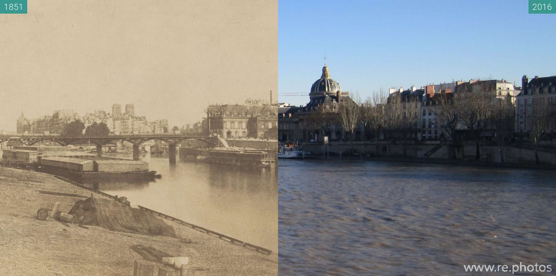 Before and After: Seine bank (1851 & 2016-Feb-16)
