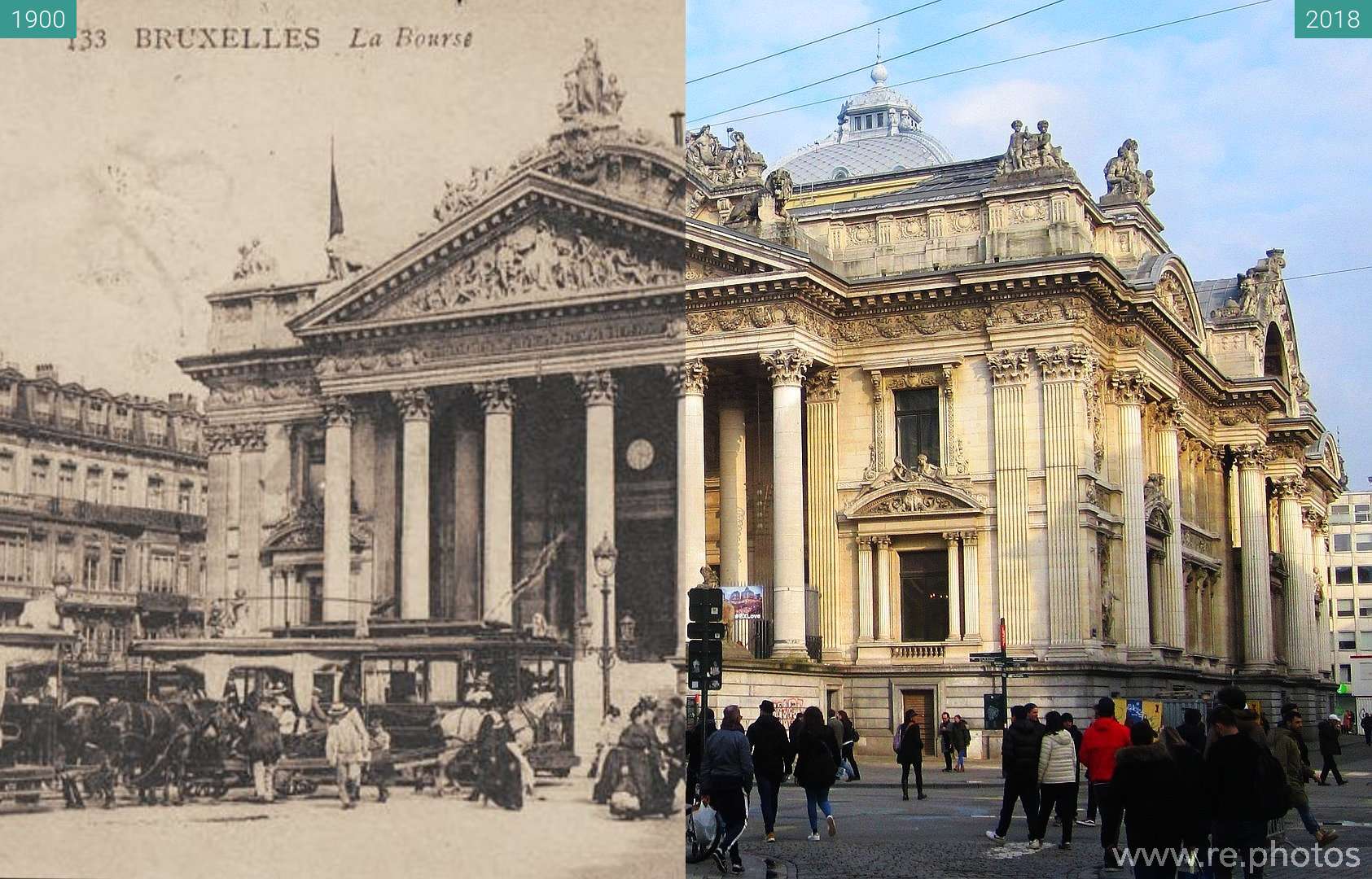 Before and After: Place de la Bourse (1900 & 2018-Apr-01)