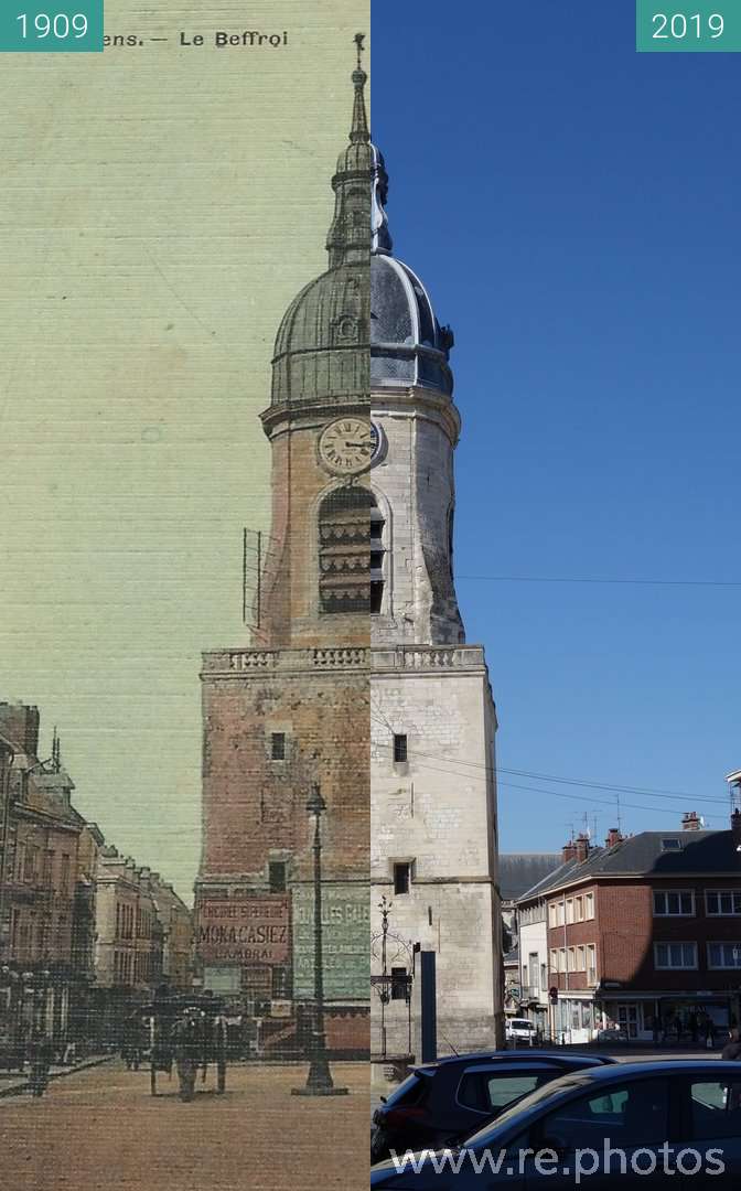 Before and After: Beffroi d'Amiens (1909 & 2019-May-13)