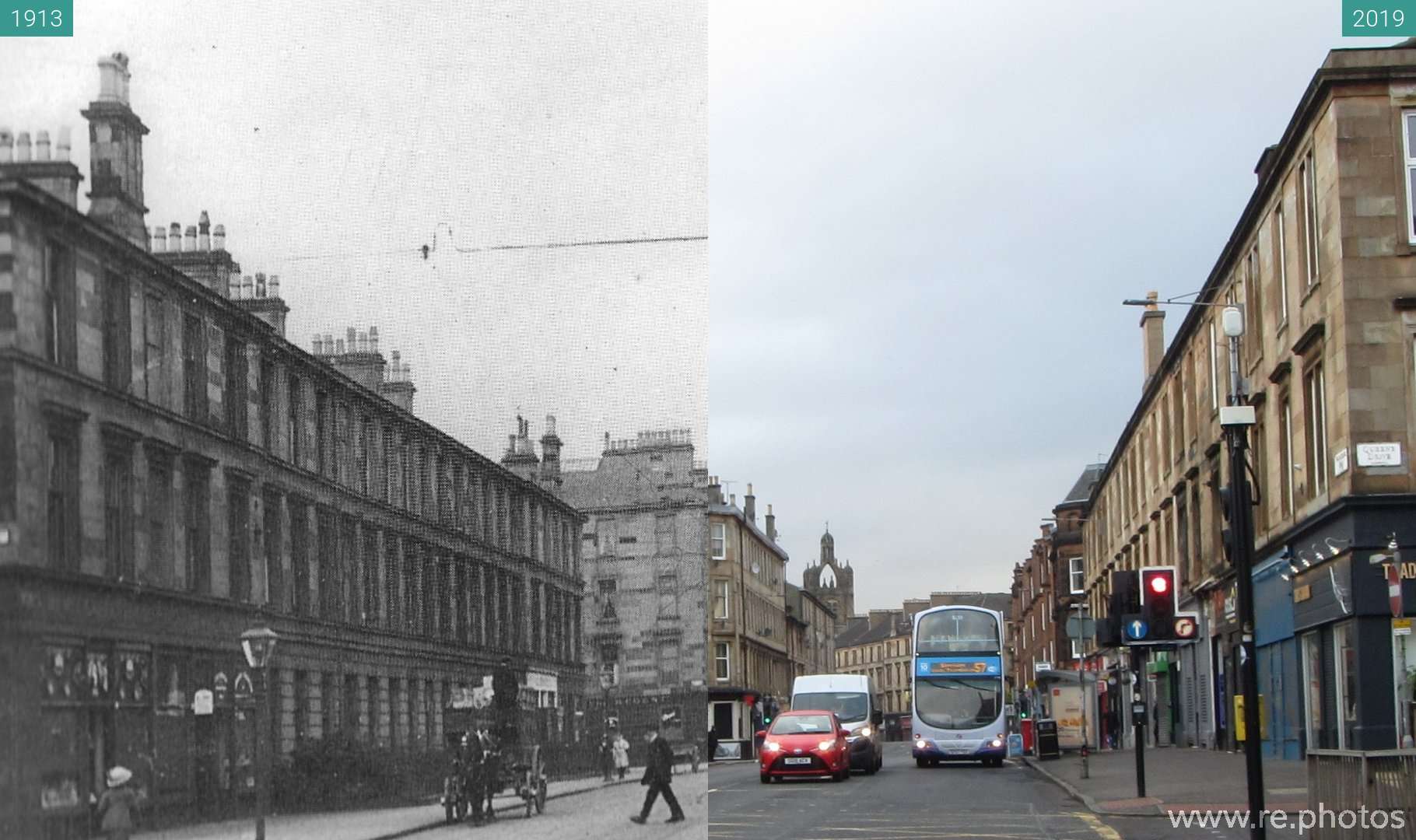 Before and After: Pollokshaws Road (1913 & 2019-Mar-24)