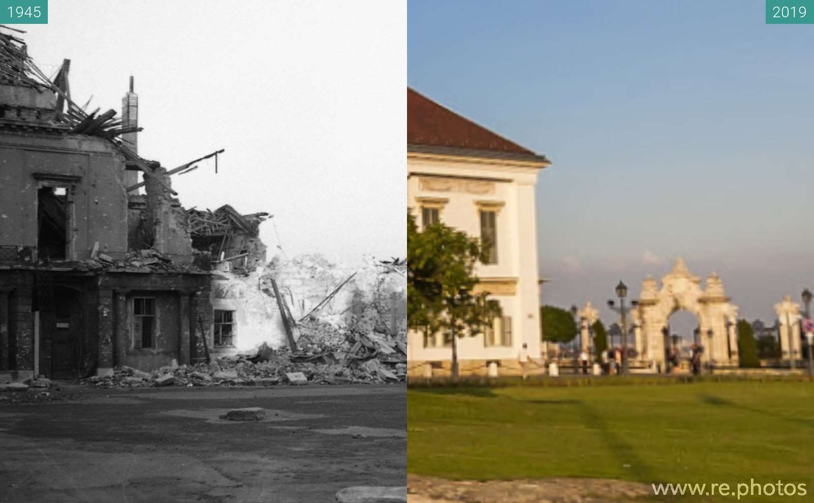 Before and After: Sandor Palace in Budapest (1945 & 2019)