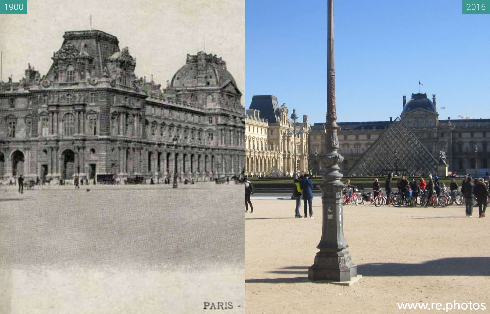 Avant et après: Louvre (Cour du Carousel) (1900 & 16 fév. 2016)