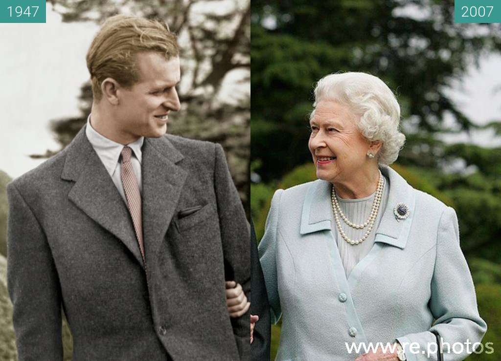 Before and After: Queen Elizabeth II. and Prince Philip (11/1947 & 11/2007)